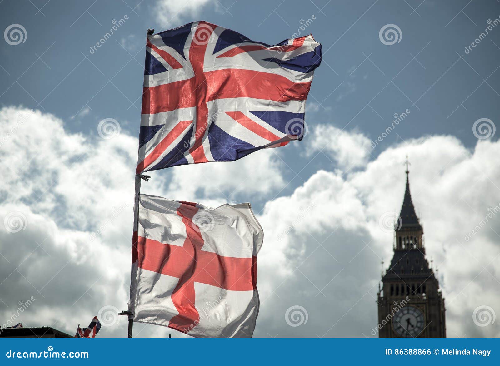 British Union Jack Flag Blowing in the Wind. Stock Photo - Image of ...