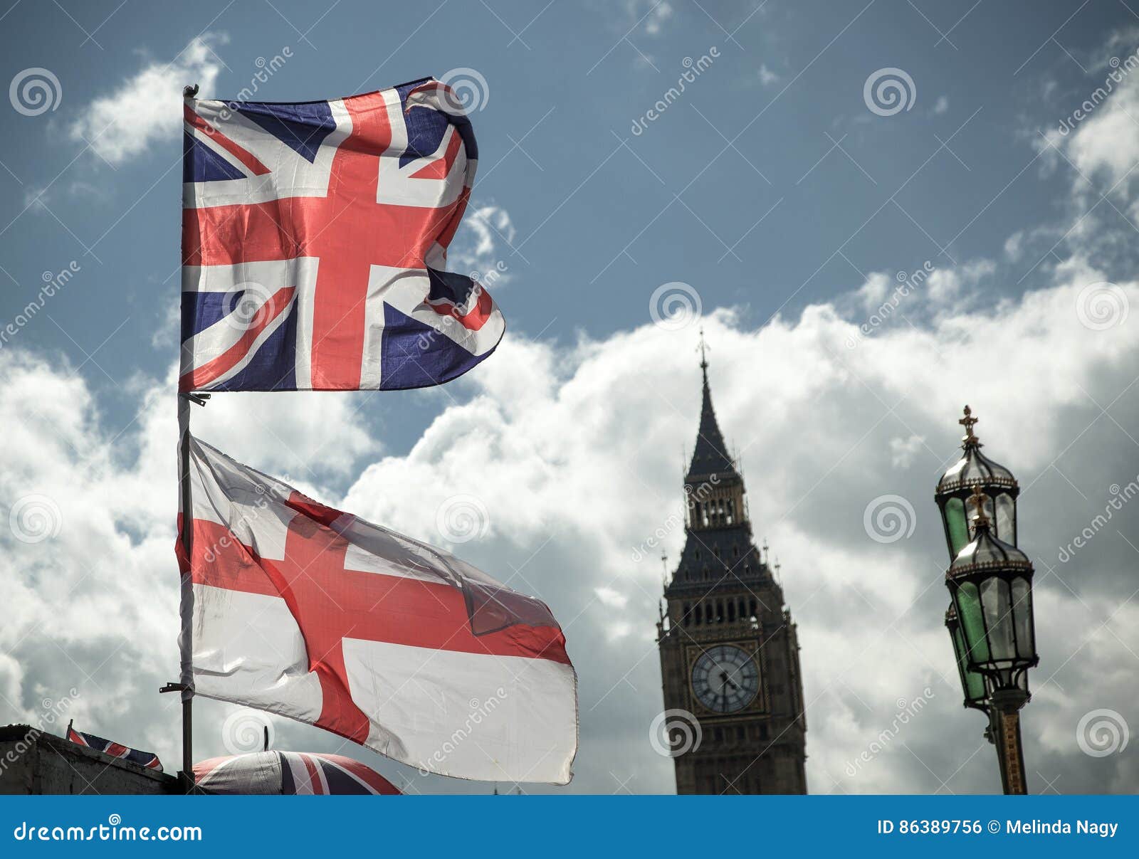 British Union Jack Flag Blowing in the Wind. Stock Photo - Image of ...
