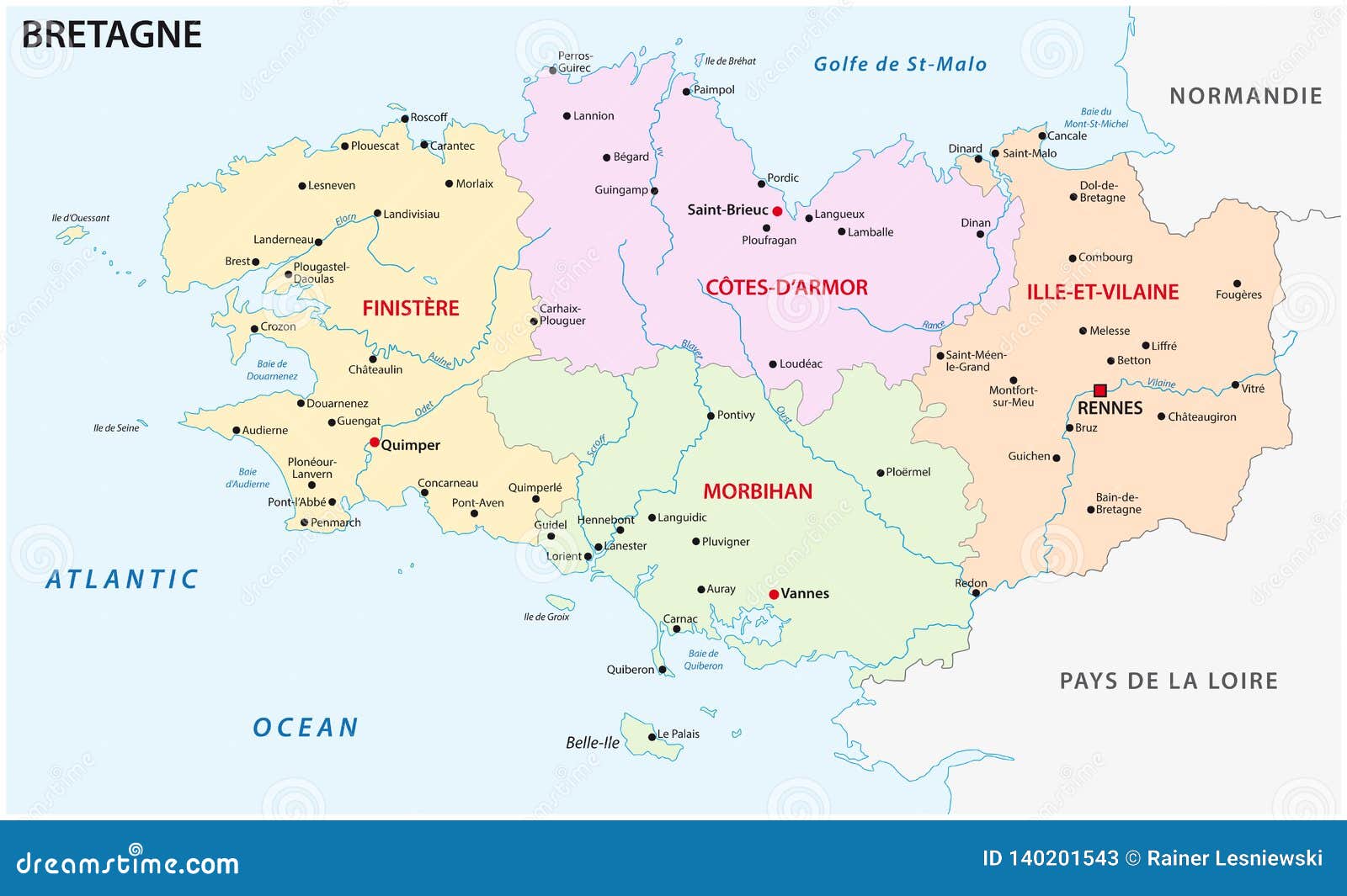 Brittany Administrative and Political Vector Map Stock Vector ...