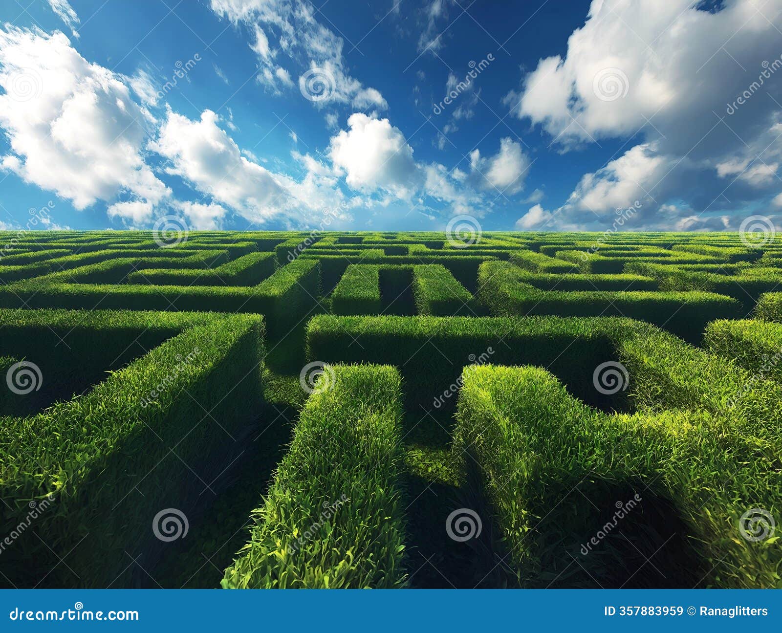 Wide Aerial View Large Green Maze Geometric Paths Stock Illustration ...