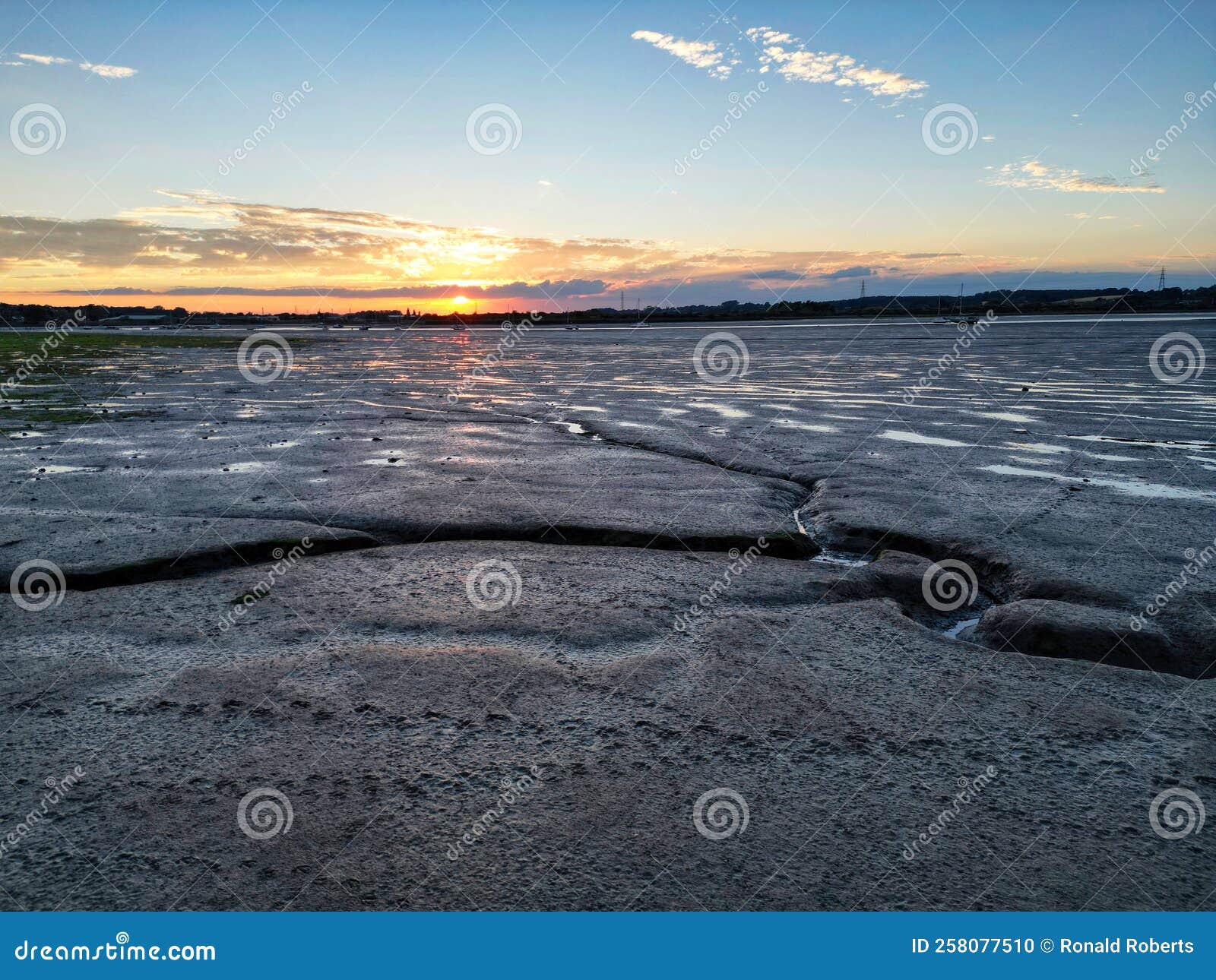 Broad Mud Flats of Low Tide River at Sunset Stock Photo - Image of ...