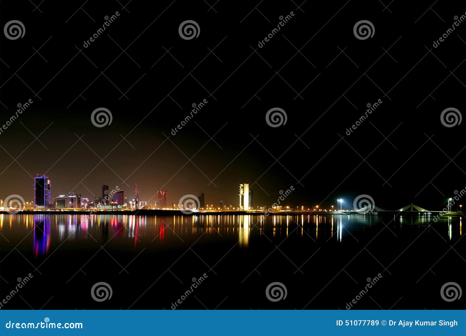Broad View of Bahrain Skyline and Reflection Stock Image - Image of ...