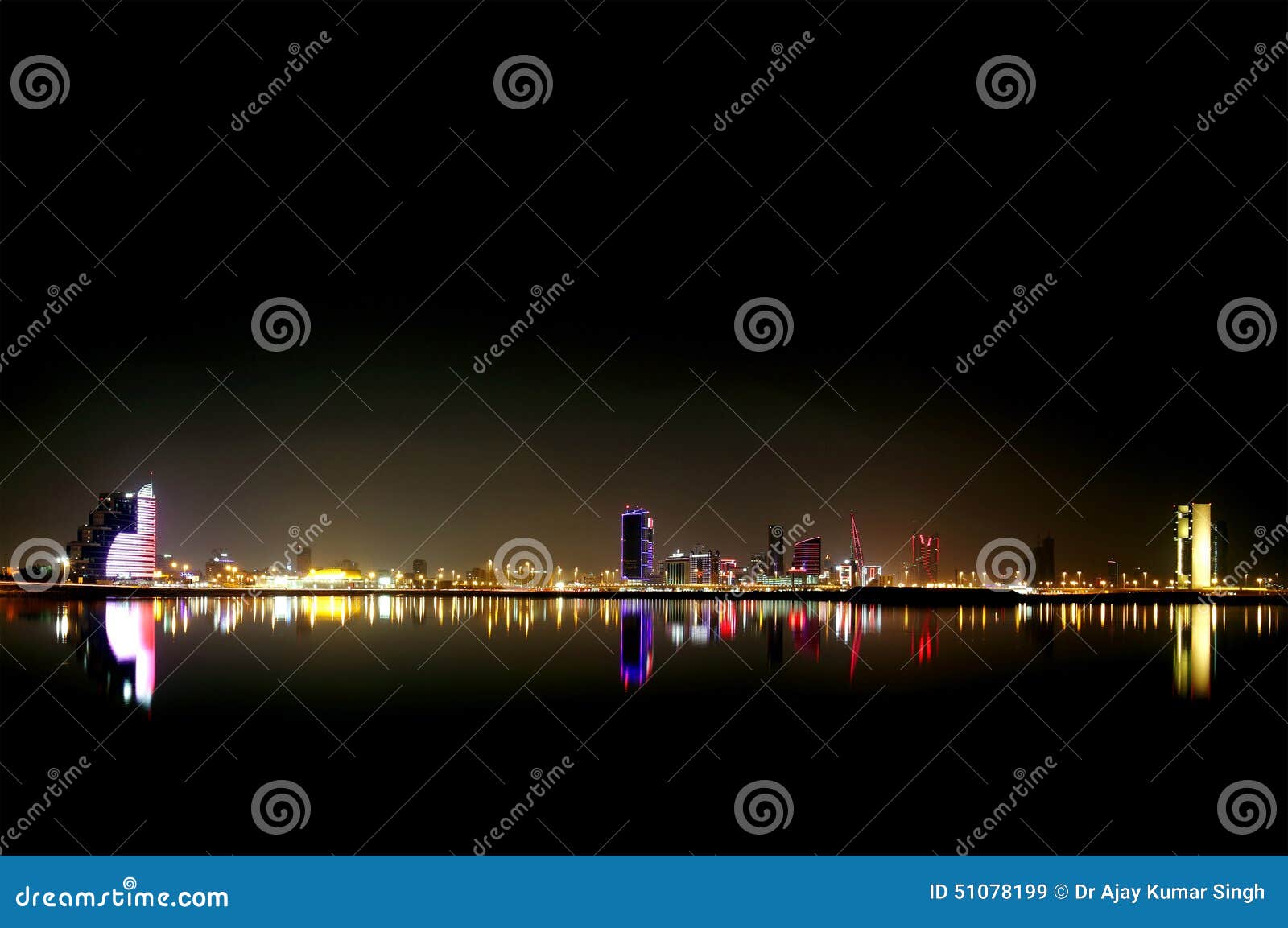 Broad View of Beautiful Illuminated Bahrain Skyline Stock Image - Image ...