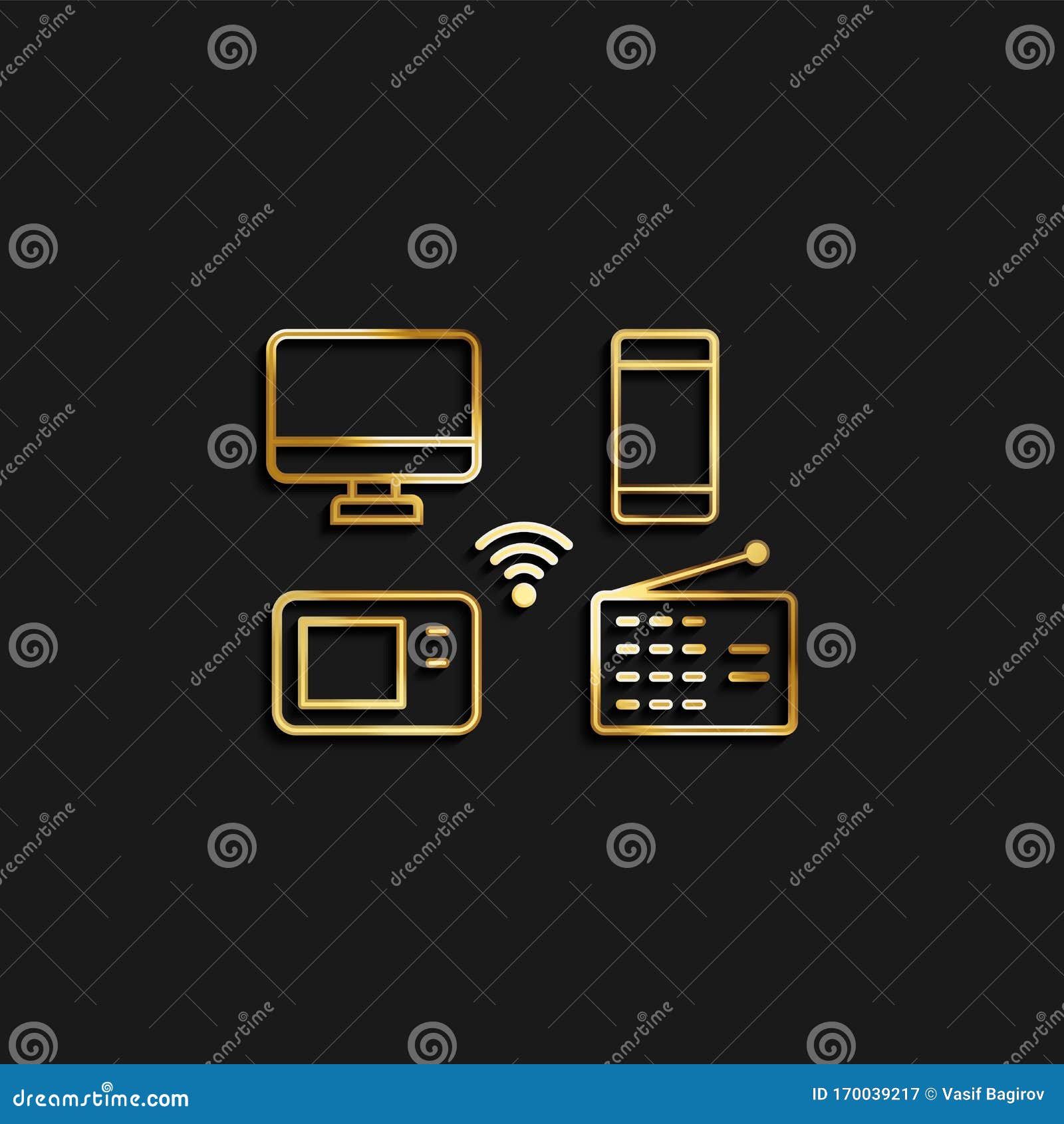 Broadcast, Computer, Media Gold Icon. Vector Illustration of Golden ...
