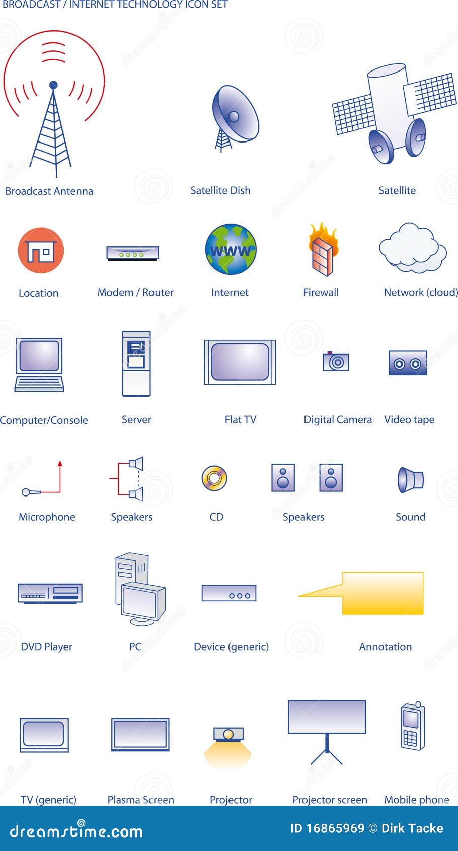 Broadcast & Internet Technology Icon Set Stock Vector - Illustration of ...