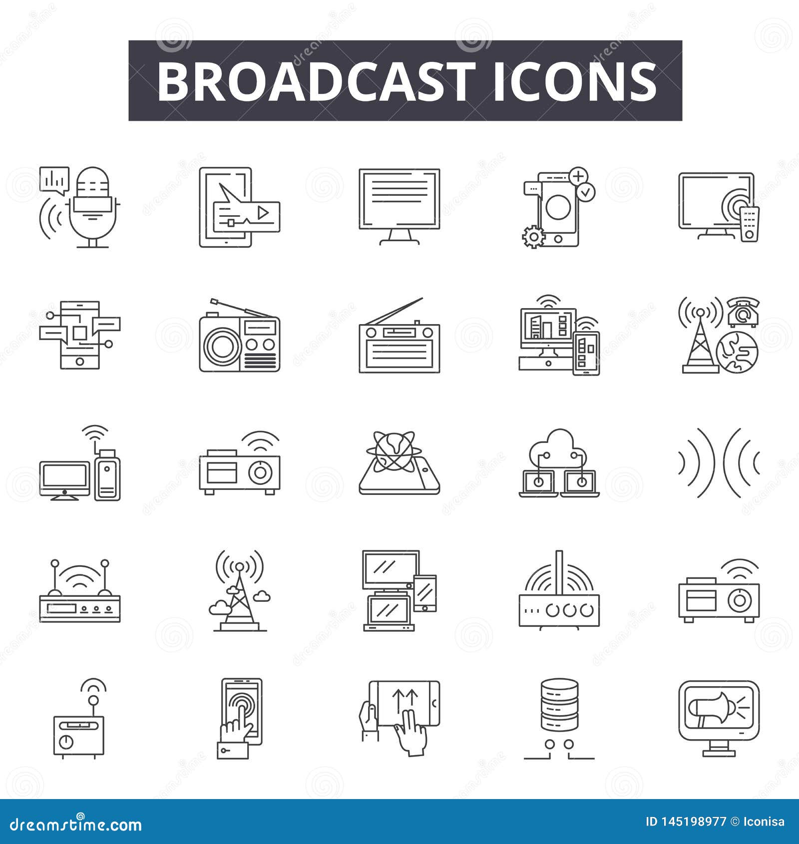 Broadcast Line Icons, Signs, Vector Set, Outline Illustration Concept ...