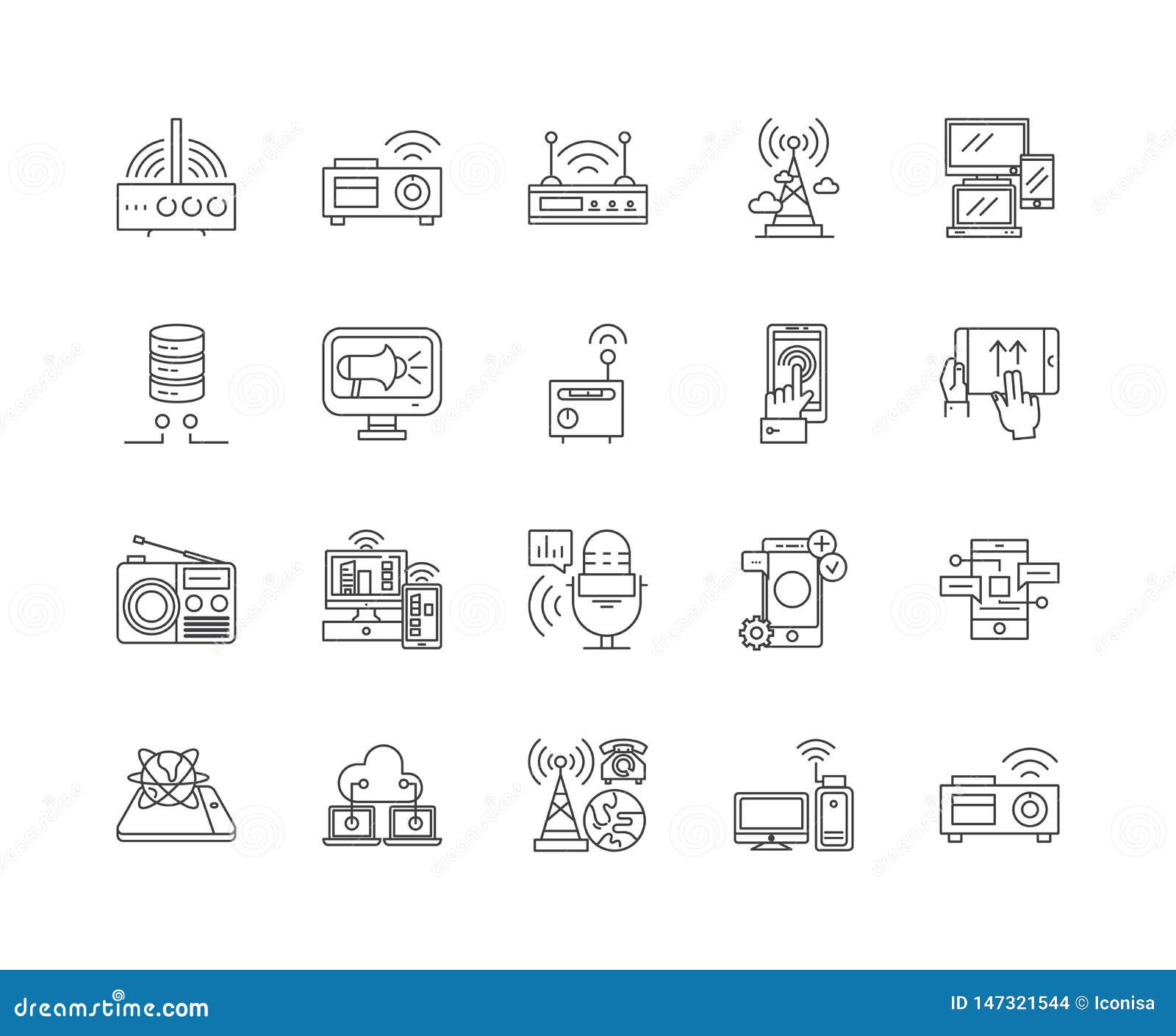 Broadcast Line Icons, Signs, Vector Set, Outline Illustration Concept ...