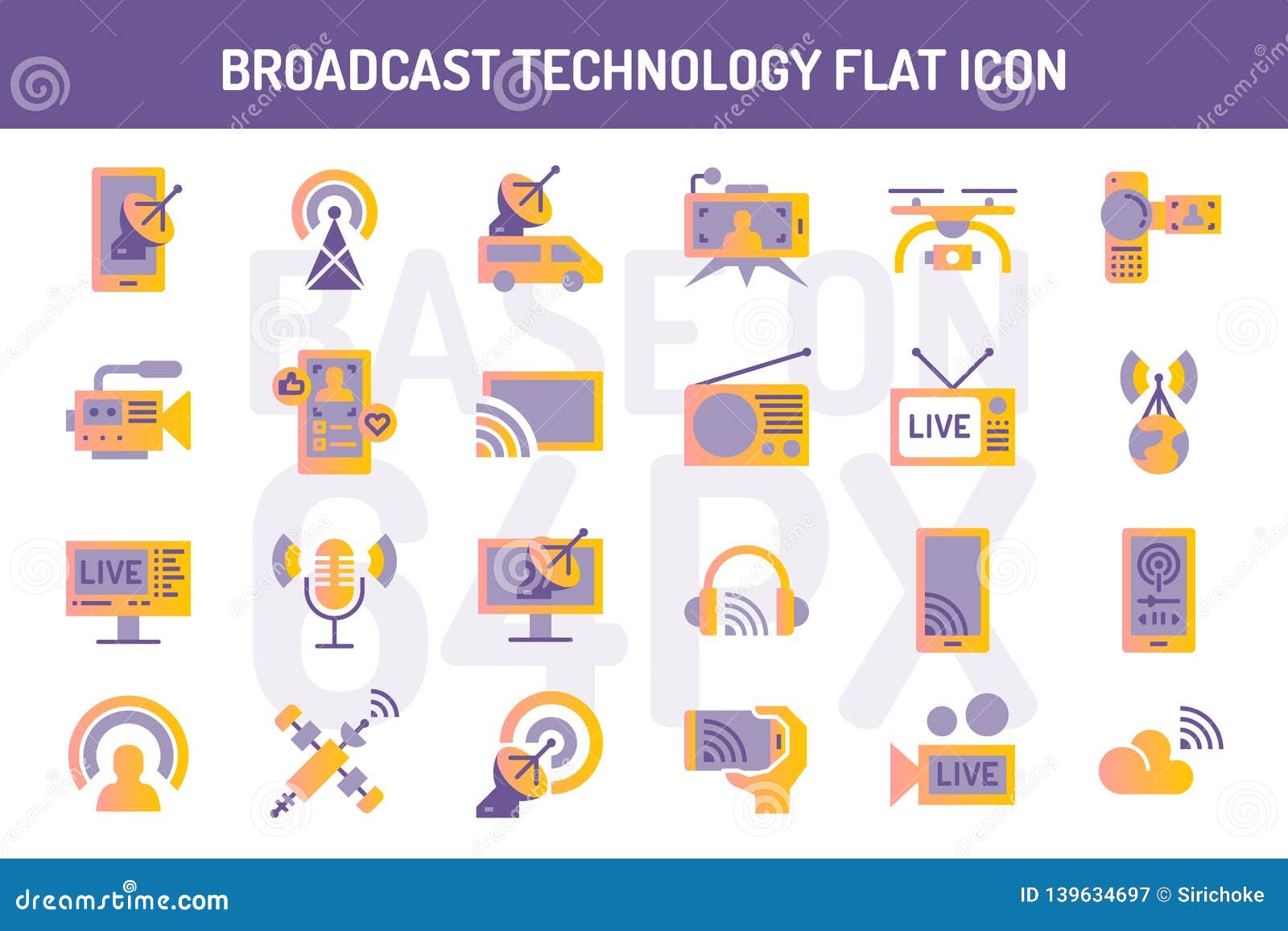 Broadcast Technology Flat Icons Set Stock Vector - Illustration of ...