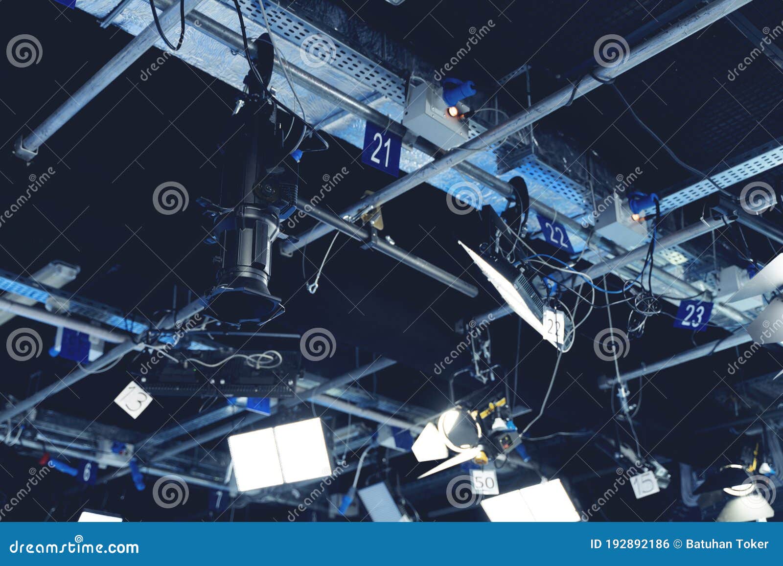 Broadcast Television Studio Room with LED Lights Stock Photo - Image of ...