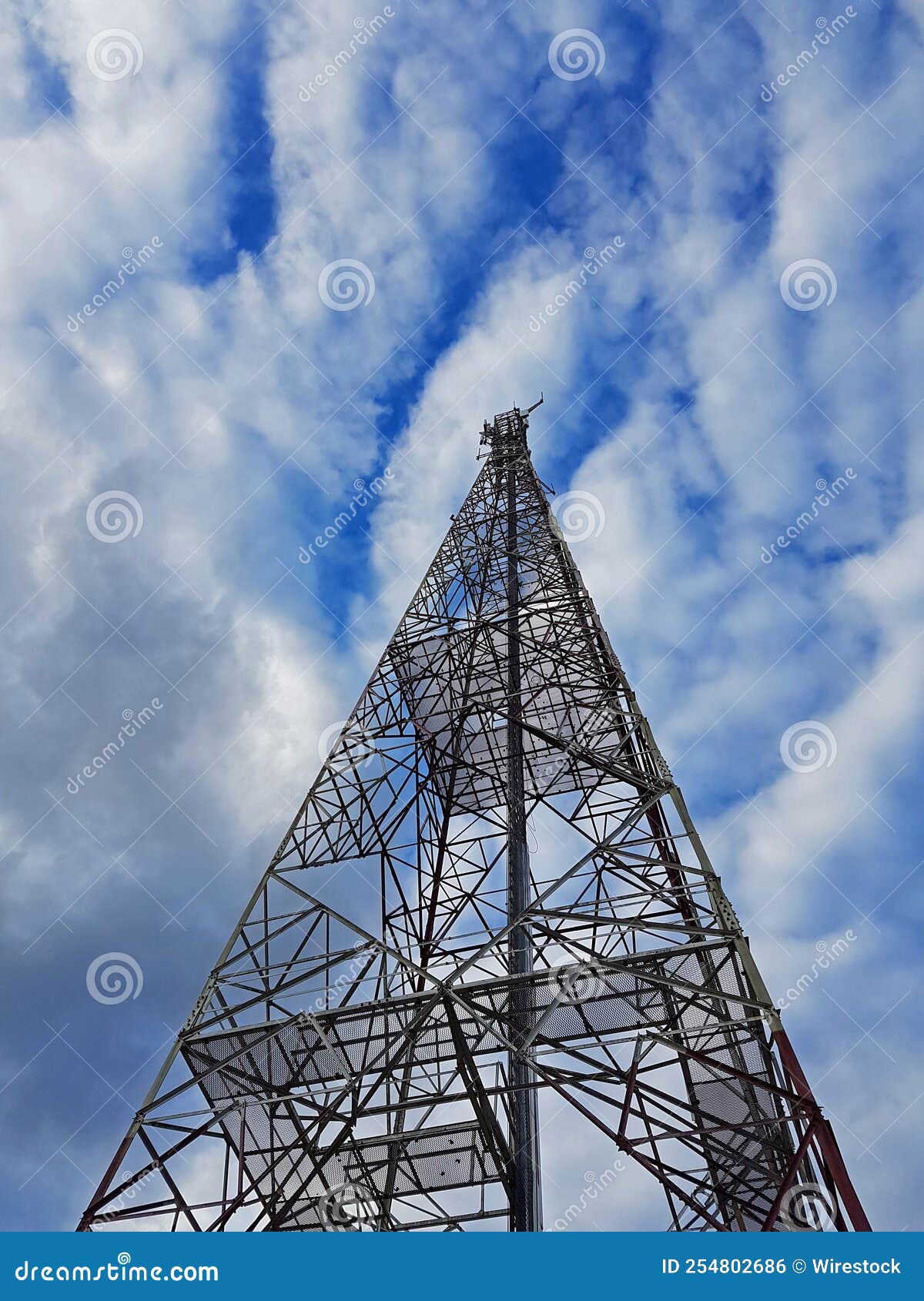 Broadcast Tower Isolated on Blue Sky, Vertical, Low Angle Stock Photo ...