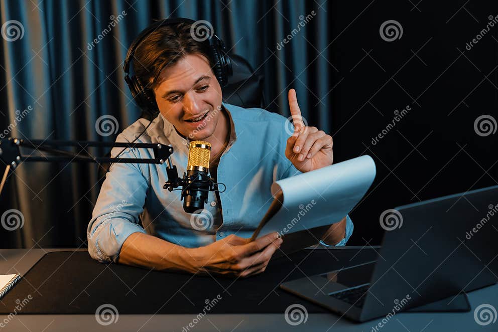 Broadcaster Reading Script Note To Listener in Warm Light at Night ...