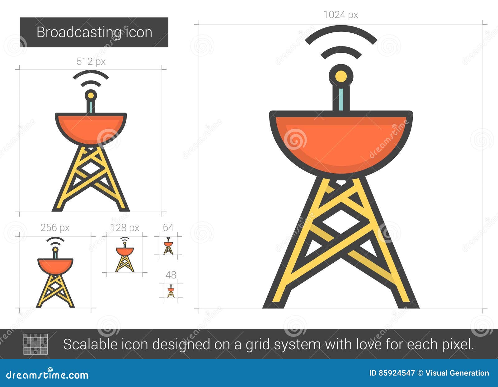 Broadcasting line icon. stock vector. Illustration of receiver - 85924547