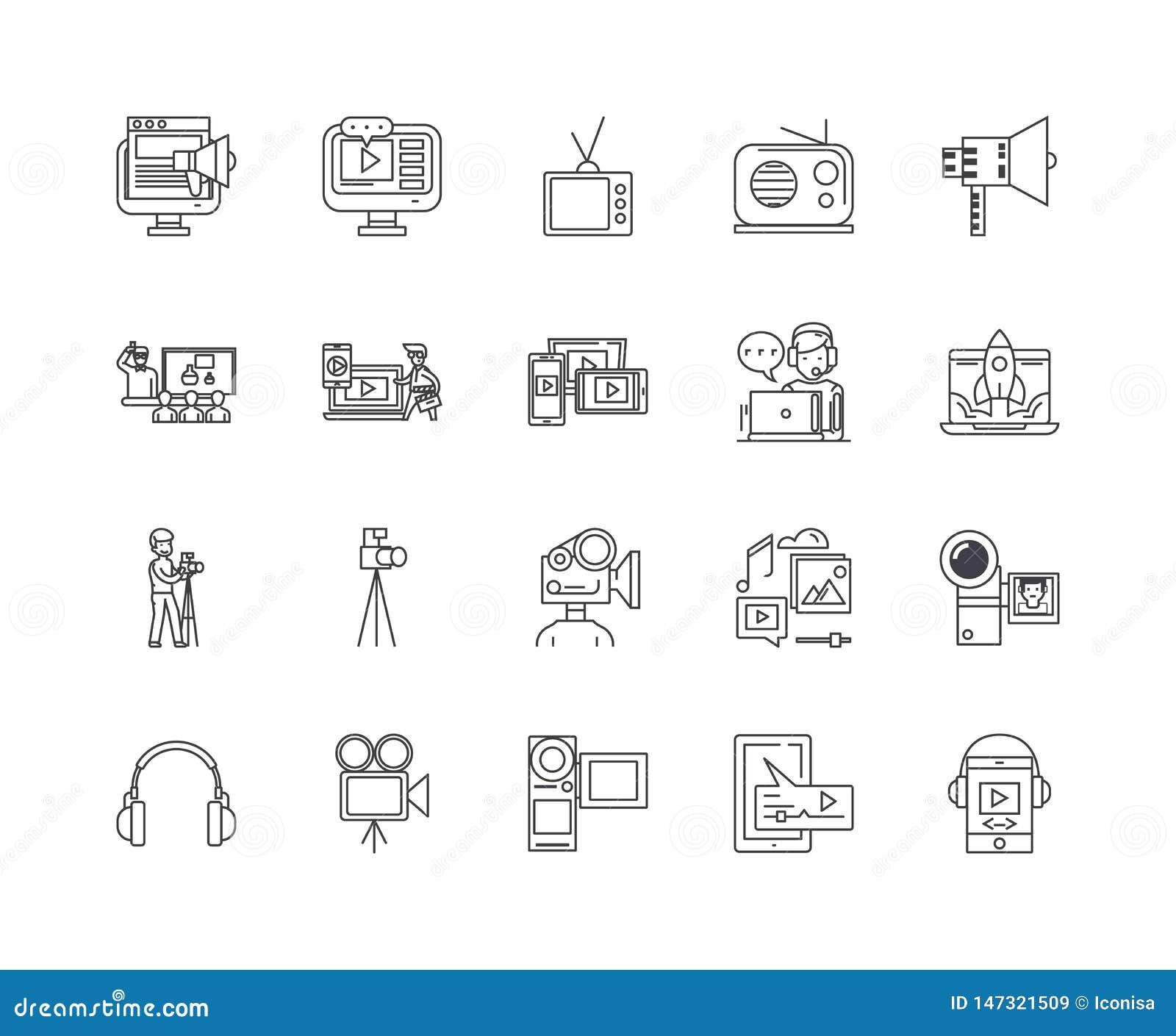 Broadcasting Line Icons, Signs, Vector Set, Outline Illustration ...