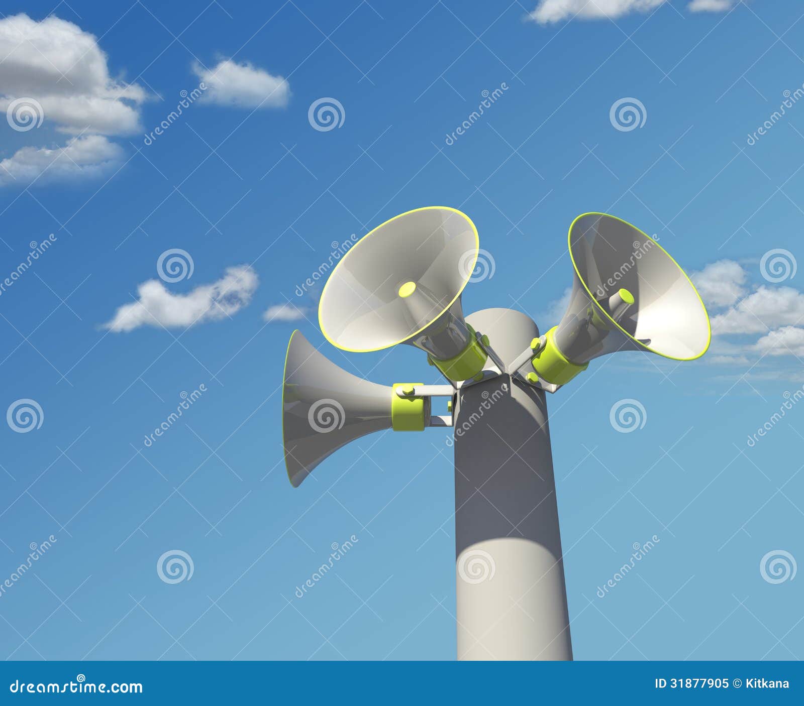 Three Megaphones On White Background. Isolated 3D Illustration ...