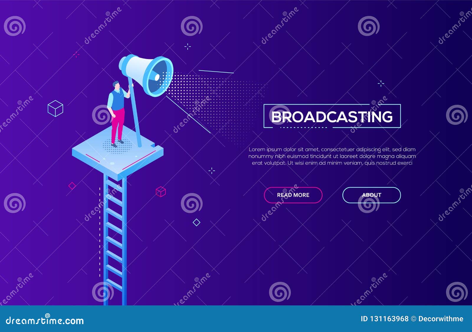 Broadcasting - Modern Isometric Vector Illustration, Web Banner Stock ...
