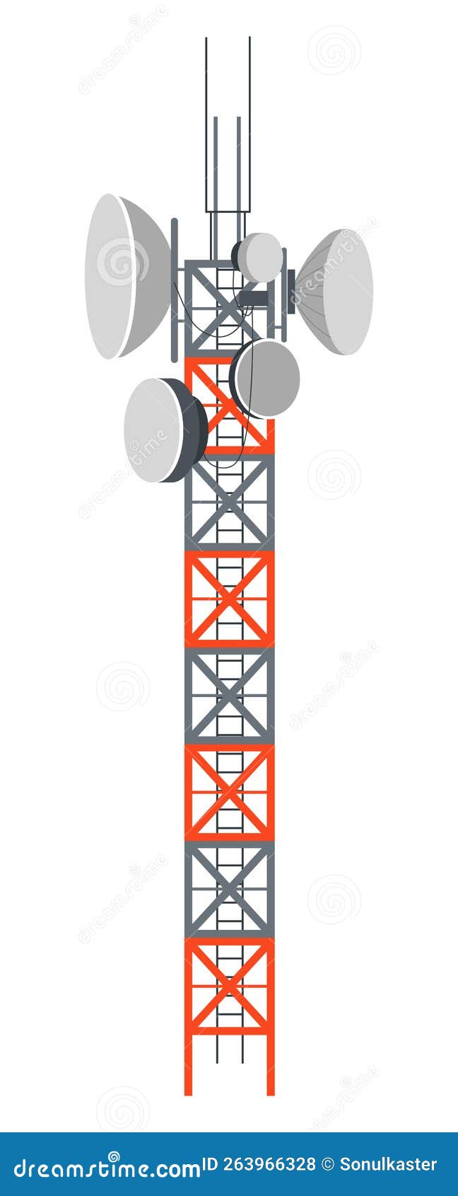 Telecommunication Broadcasting Tower Radio Mast With Dishes Radars