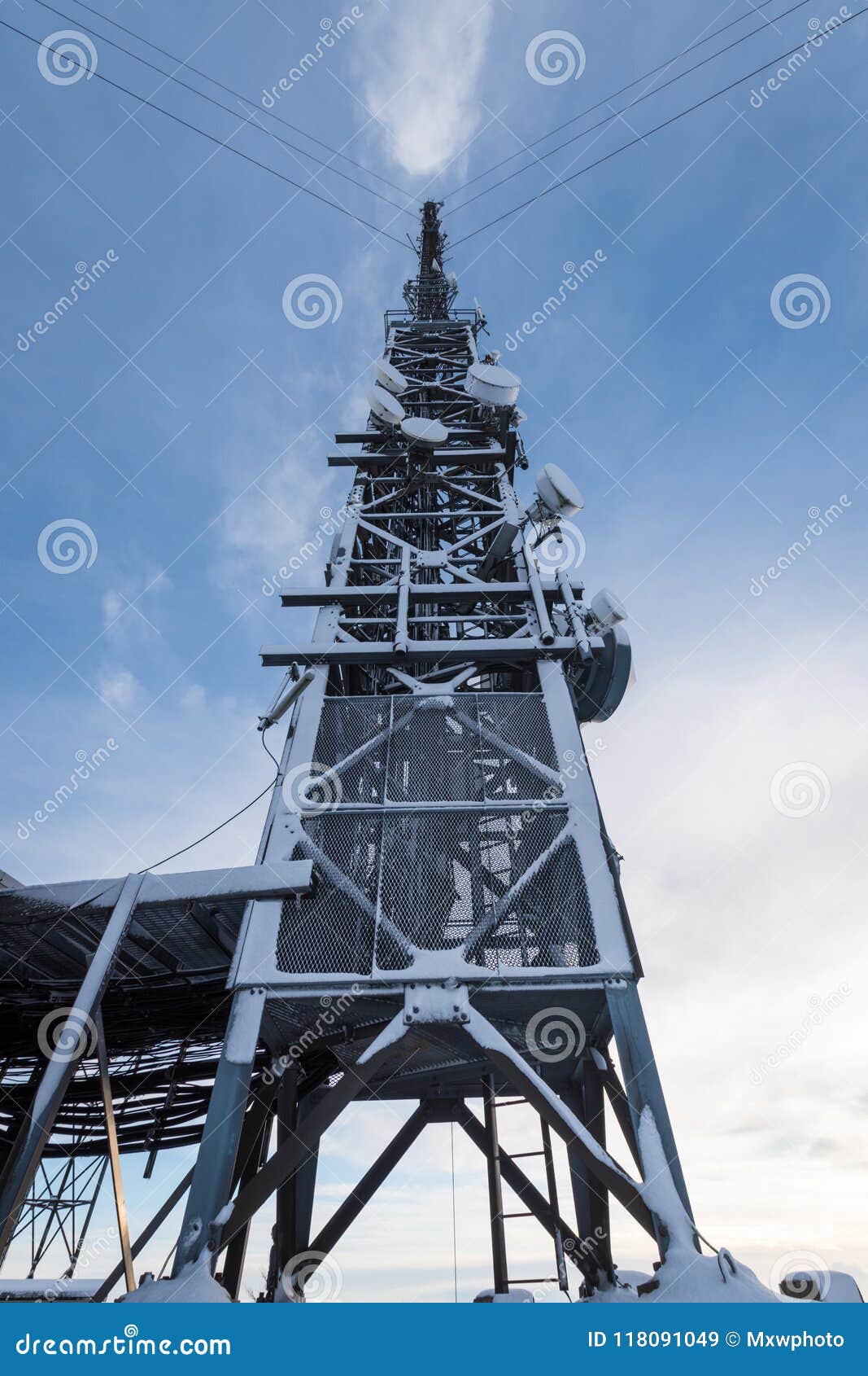 Broadcasting Tower Steel Snow and Ice Stock Image - Image of snow ...