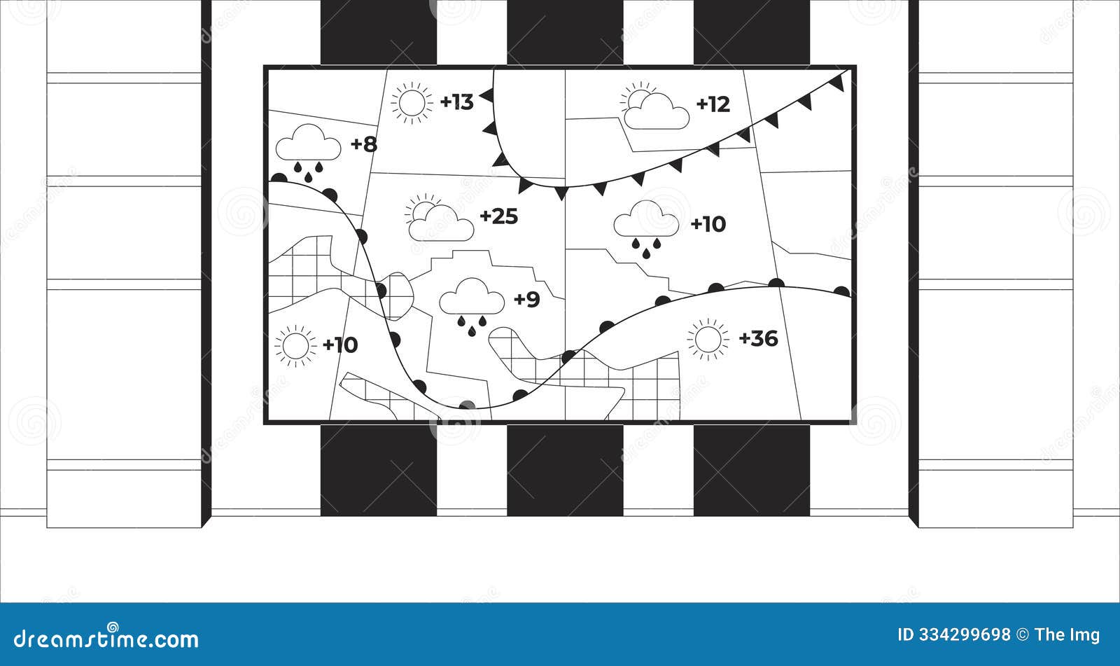 Broadcasting Weather Forecast Map Studio Black and White Line ...
