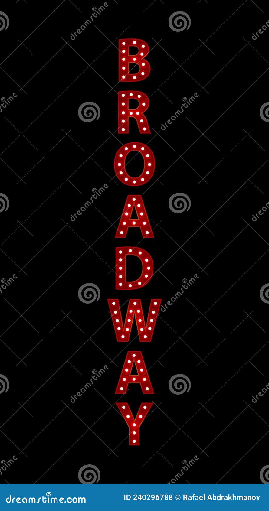Broadway. Red Letters with Luminous Glowing Lightbulbs. Vector ...