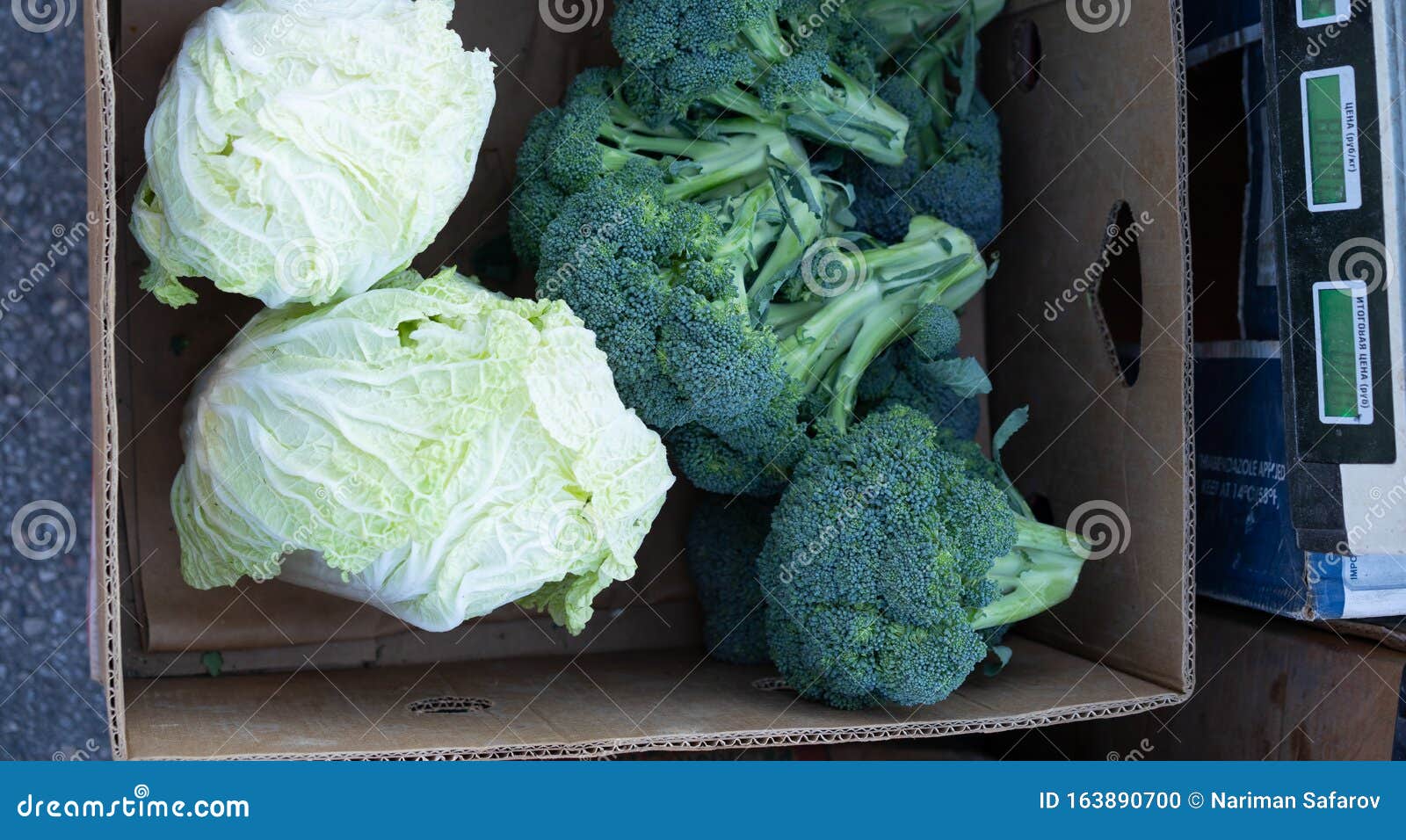 Broccoli in a box for sale stock photo. Image of freshness - 163890700