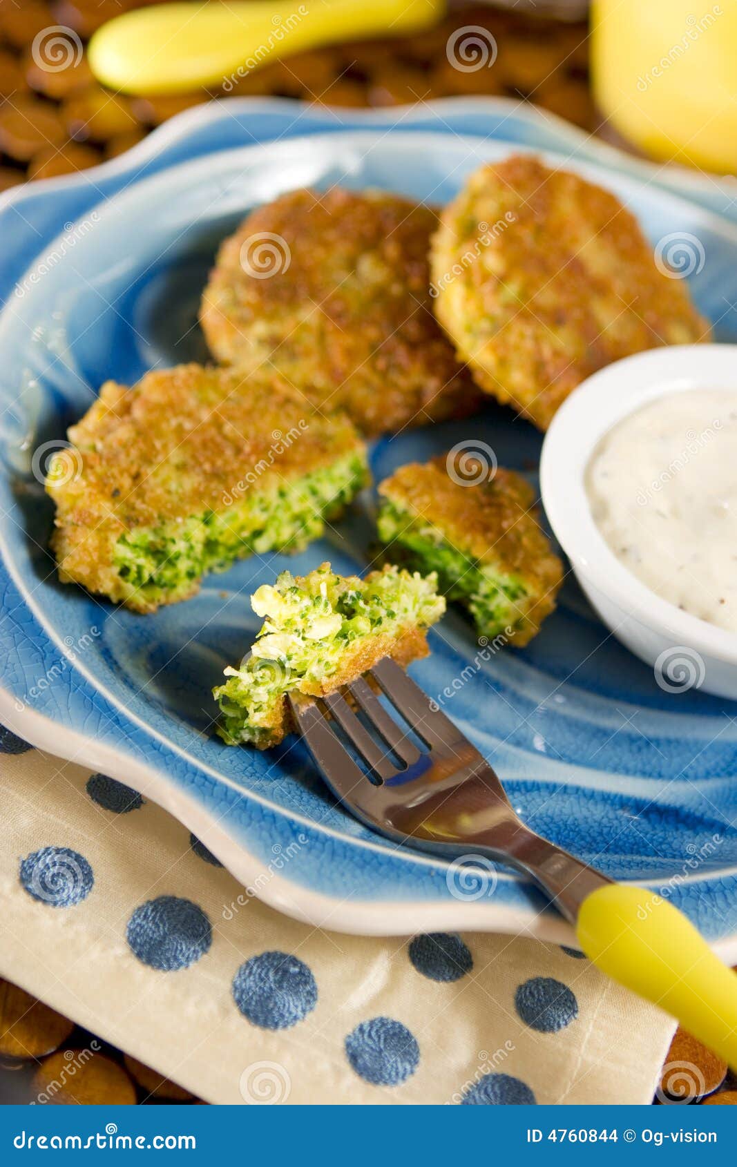 Broccoli cakes stock photo. Image of dressing, napkin - 4760844