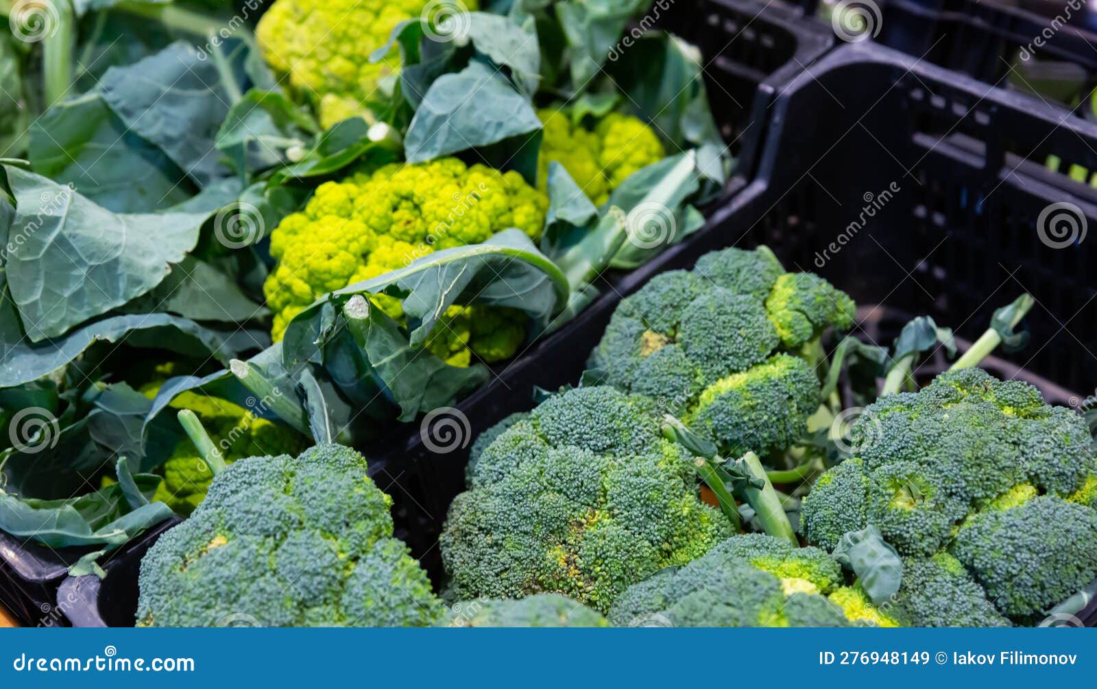 Broccoli and Cauliflower at Supermarket Stock Image - Image of product ...