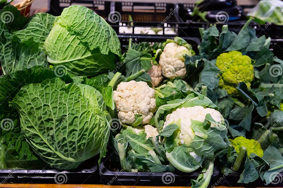 Broccoli and Cauliflower at Supermarket Stock Image - Image of greens ...
