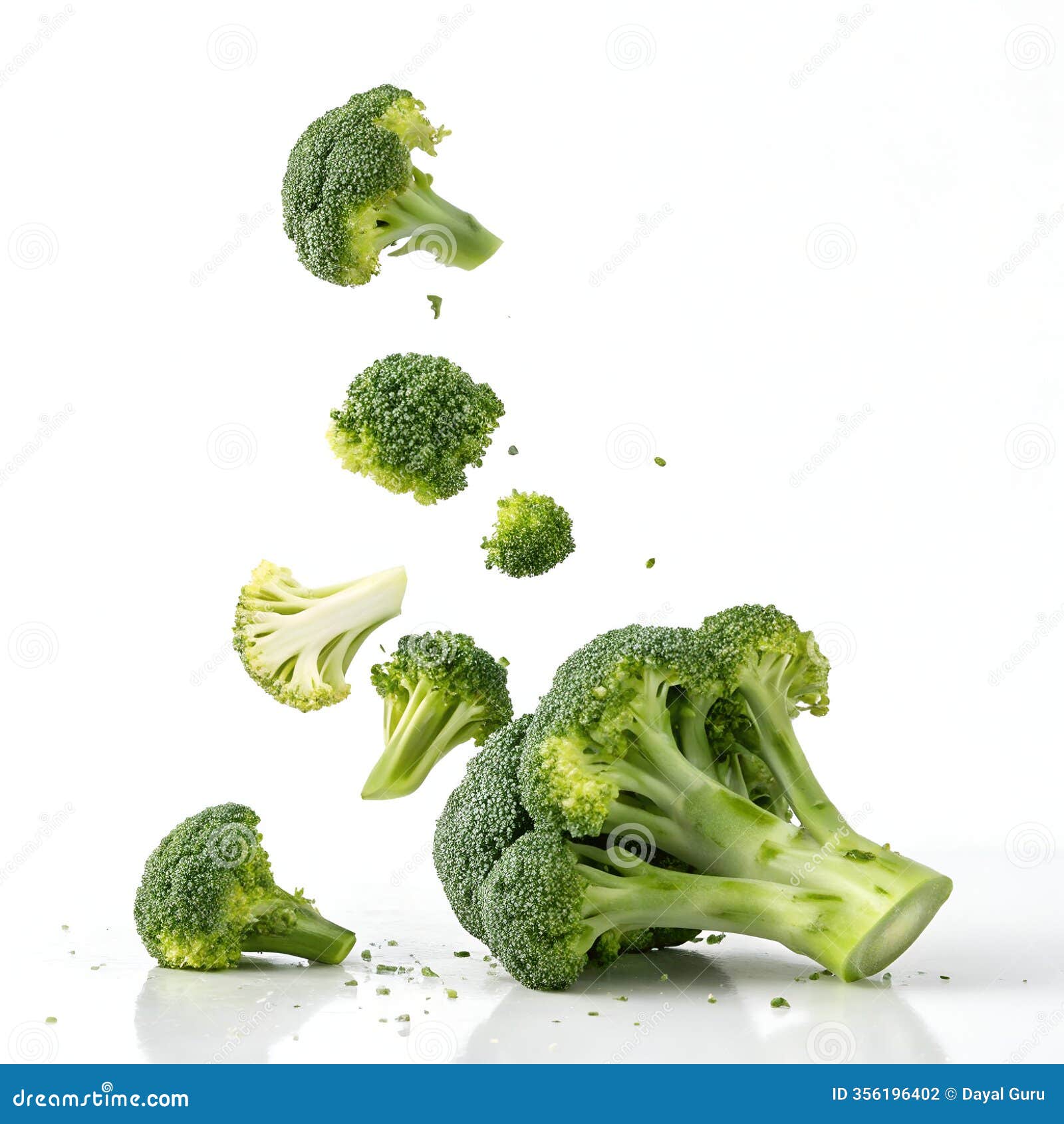 Broccoli Falling Isolated on White Background Stock Illustration ...