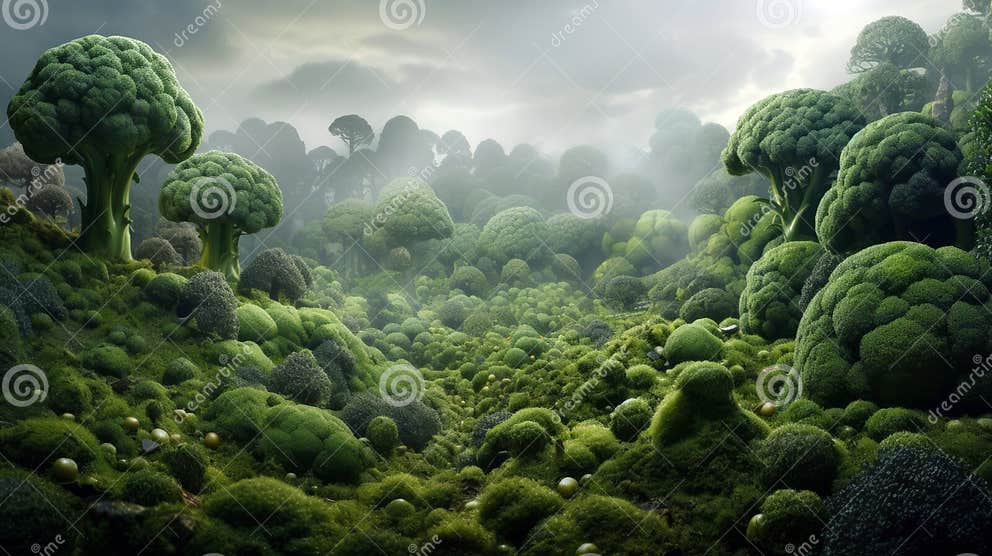 Broccoli in the forest stock illustration. Illustration of tree - 291480064