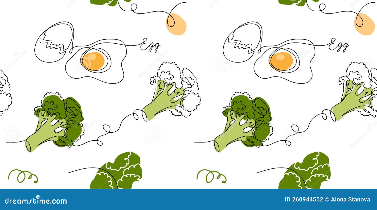 Broccoli and Fried Eggs Vector Keto Diet Breakfast Pattern or Texture ...