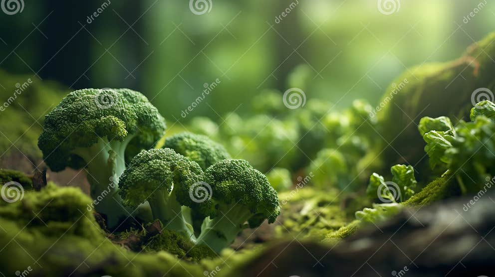 Broccoli Growing in the Forest, AI Stock Image - Image of color, nature ...