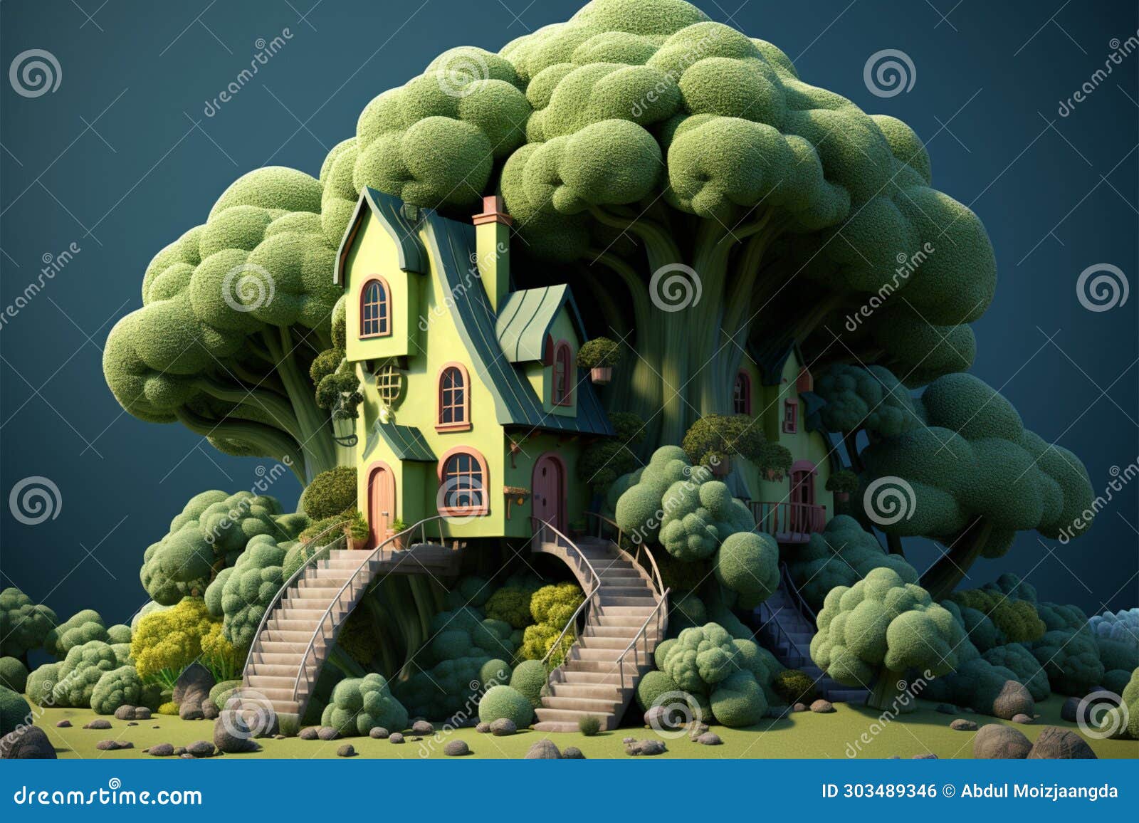 A Broccoli House in a Forest, Cartoon Style Stock Illustration ...