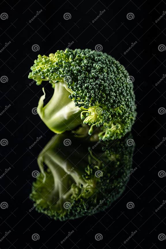 Broccoli Isolated on Black Background with Reflection Stock Photo ...