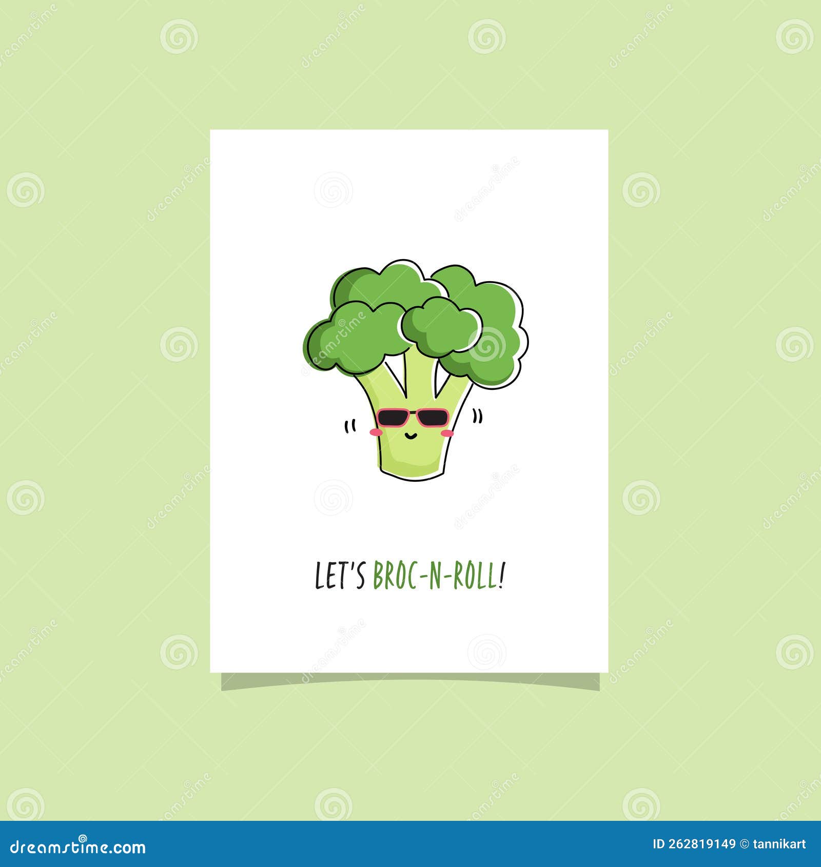 Broccoli Kawaii Character Funny Card With Veggie Pun Let`s Broc N