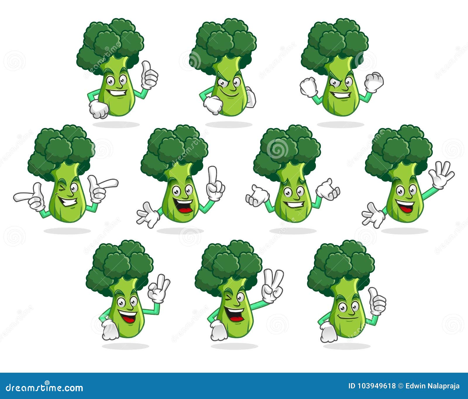 Broccoli Mascot Vector Pack, Broccoli Character Set, Vector Stock ...