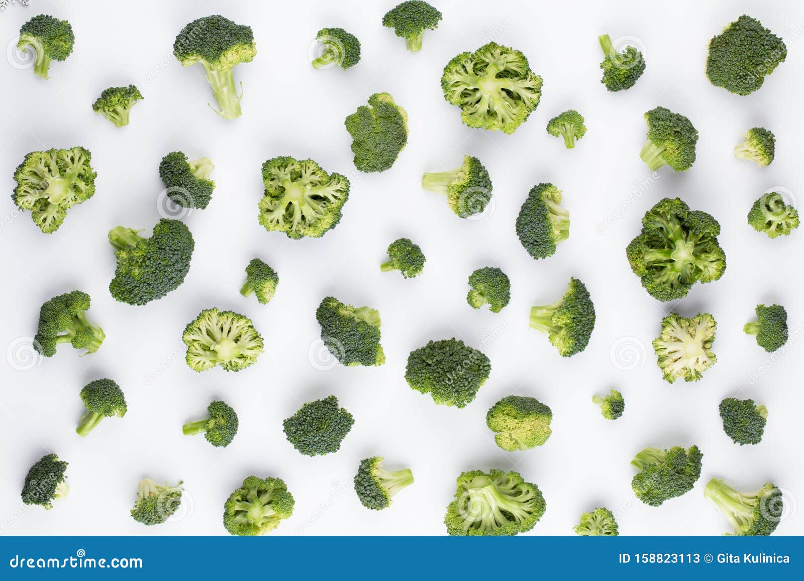 Broccoli Pattern Isolated on a White Background. Various Multiple Parts ...