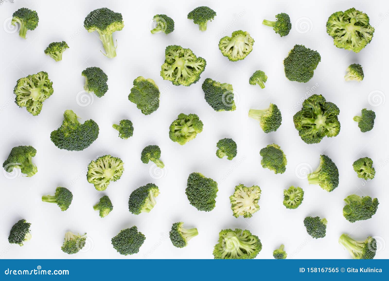 Broccoli Pattern Isolated on a White Background. Various Multiple Parts ...
