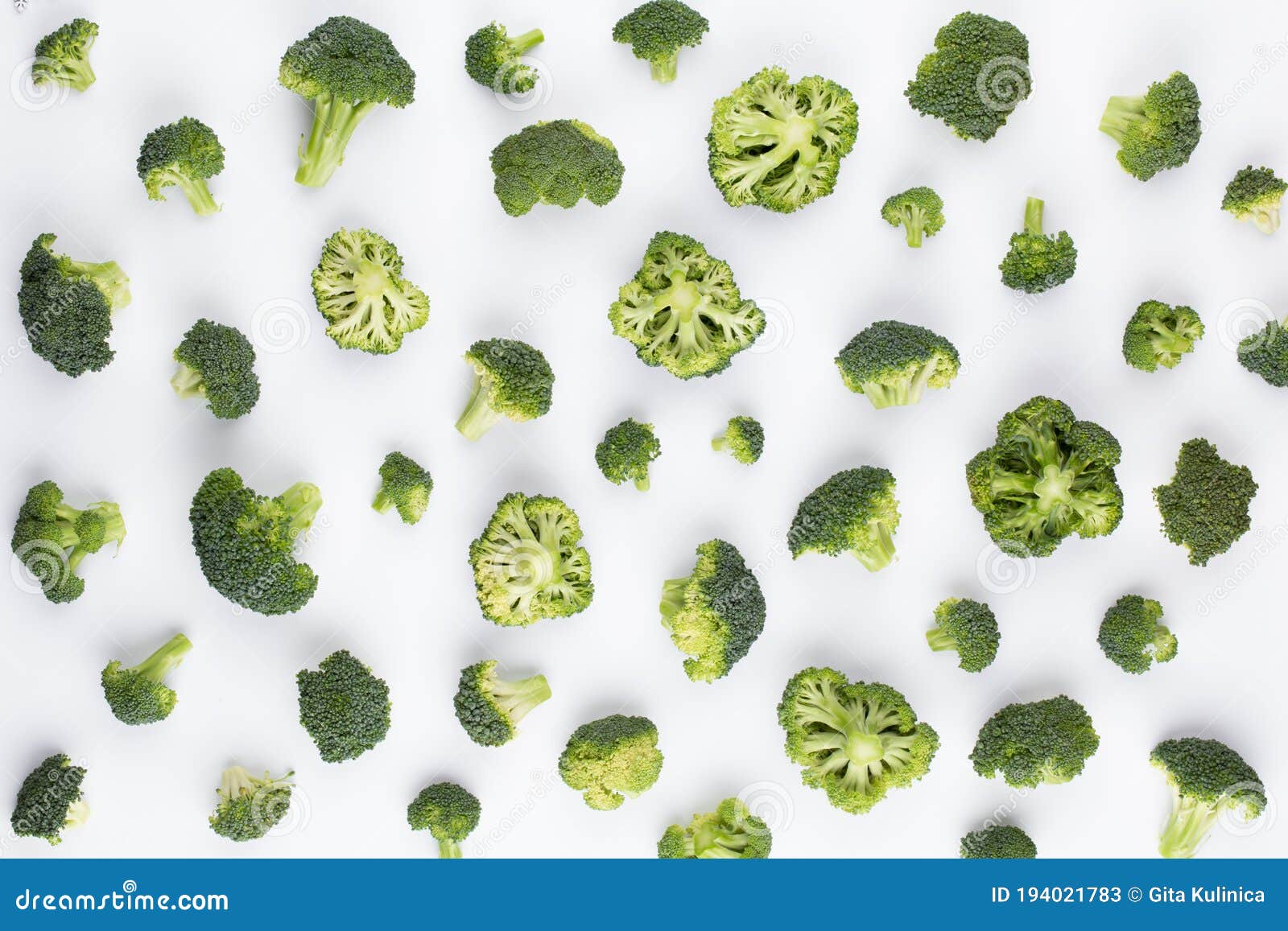 Broccoli Pattern Isolated on a White Background. Various Multiple Parts ...