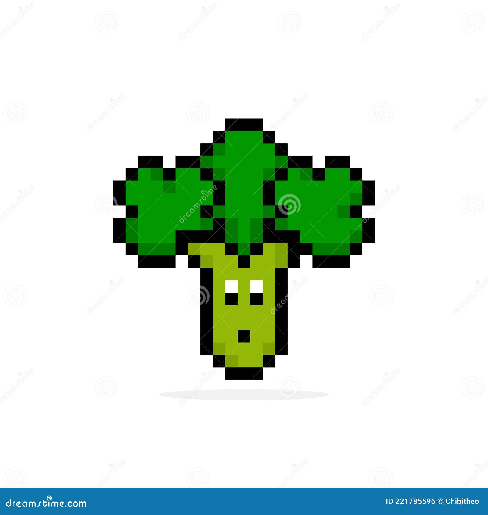 Pixel-art Broccoli. Whole Broccoli On Blue Background. Cartoon Vector ...