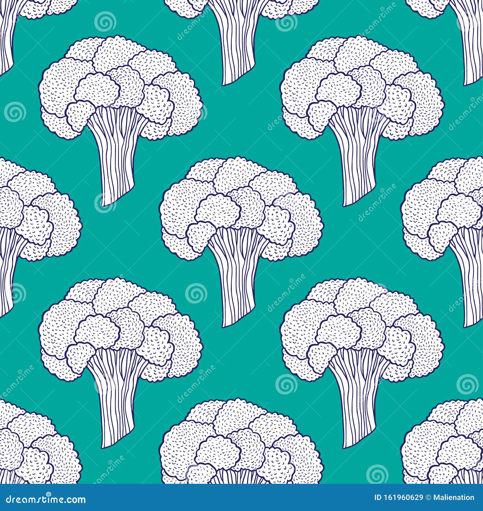 Broccoli Seamless Pattern on Turquoise Background. Printable Broccoli ...