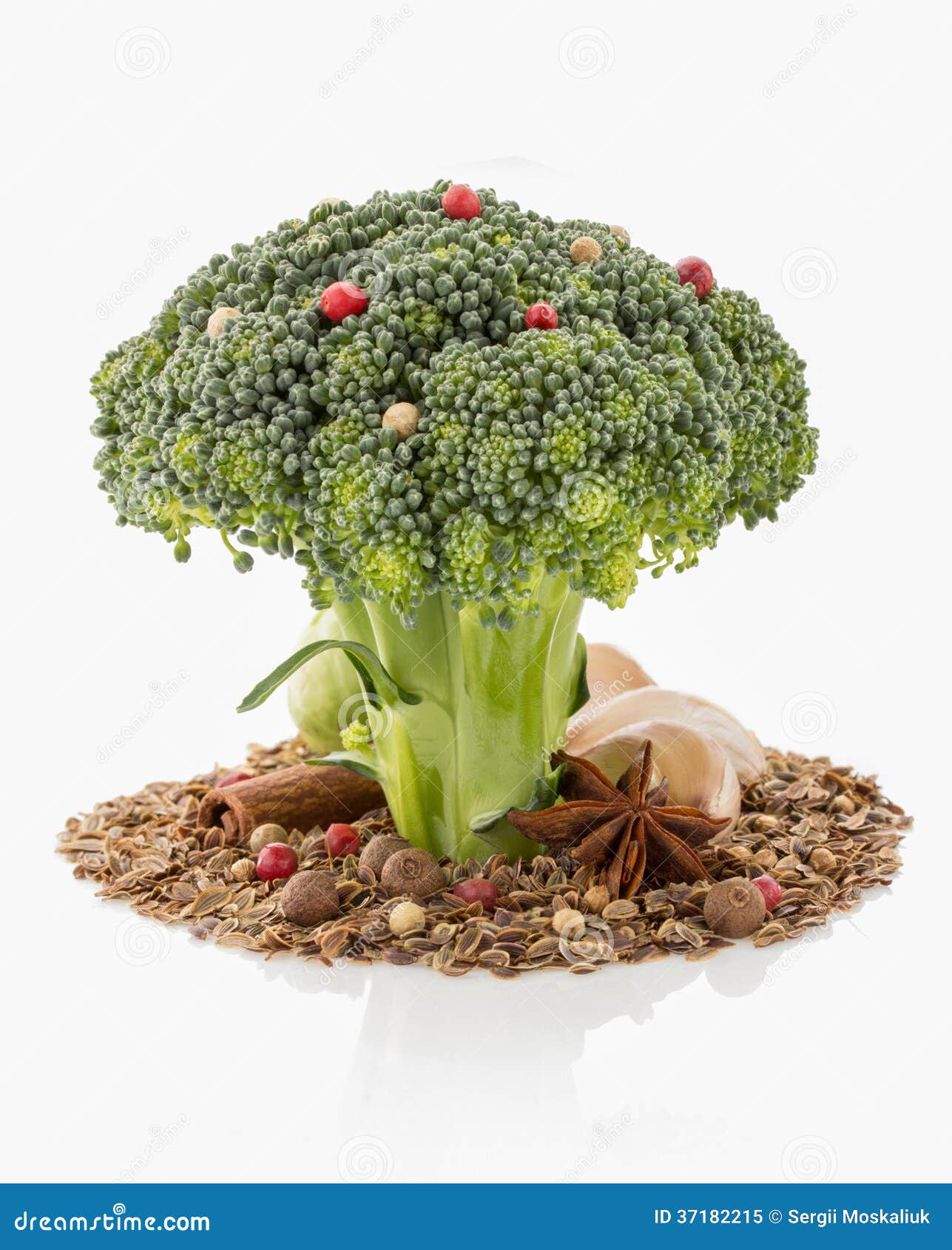 Broccoli and Spices on White Stock Image - Image of background ...