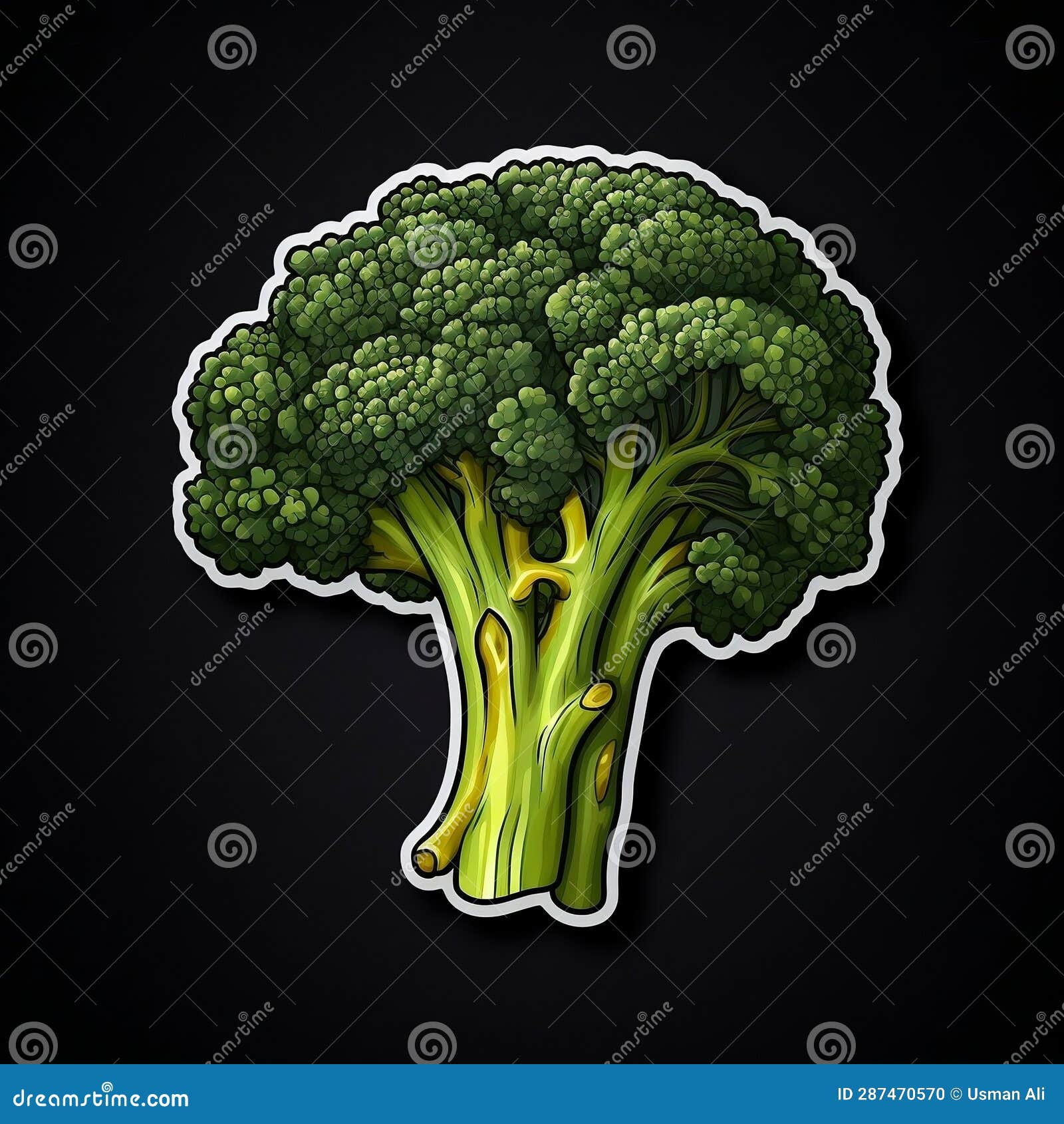 Broccoli Sticker on Black Background. AI Stock Illustration ...