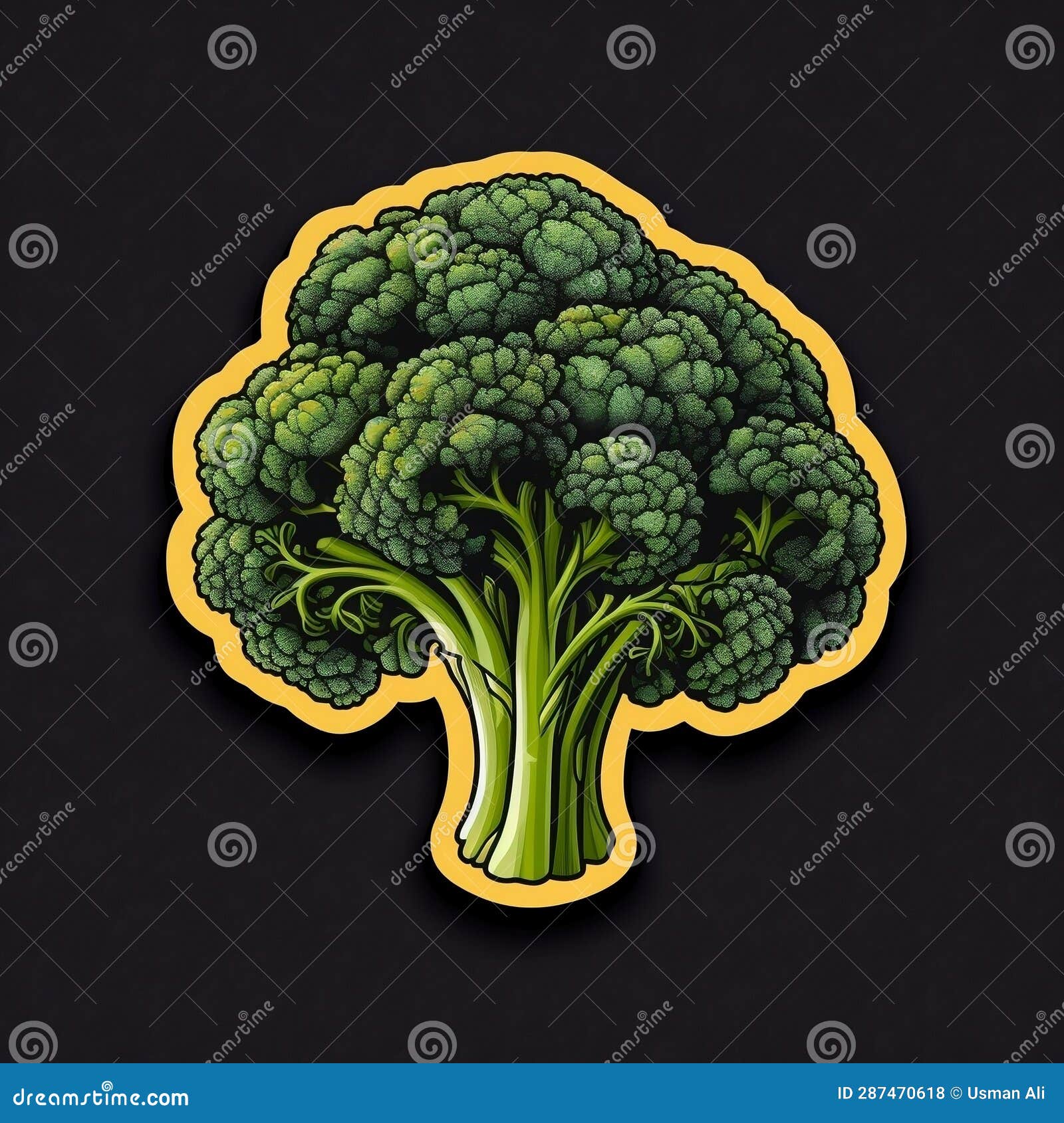 Broccoli Sticker on Black Background. AI Stock Photo - Image of ...