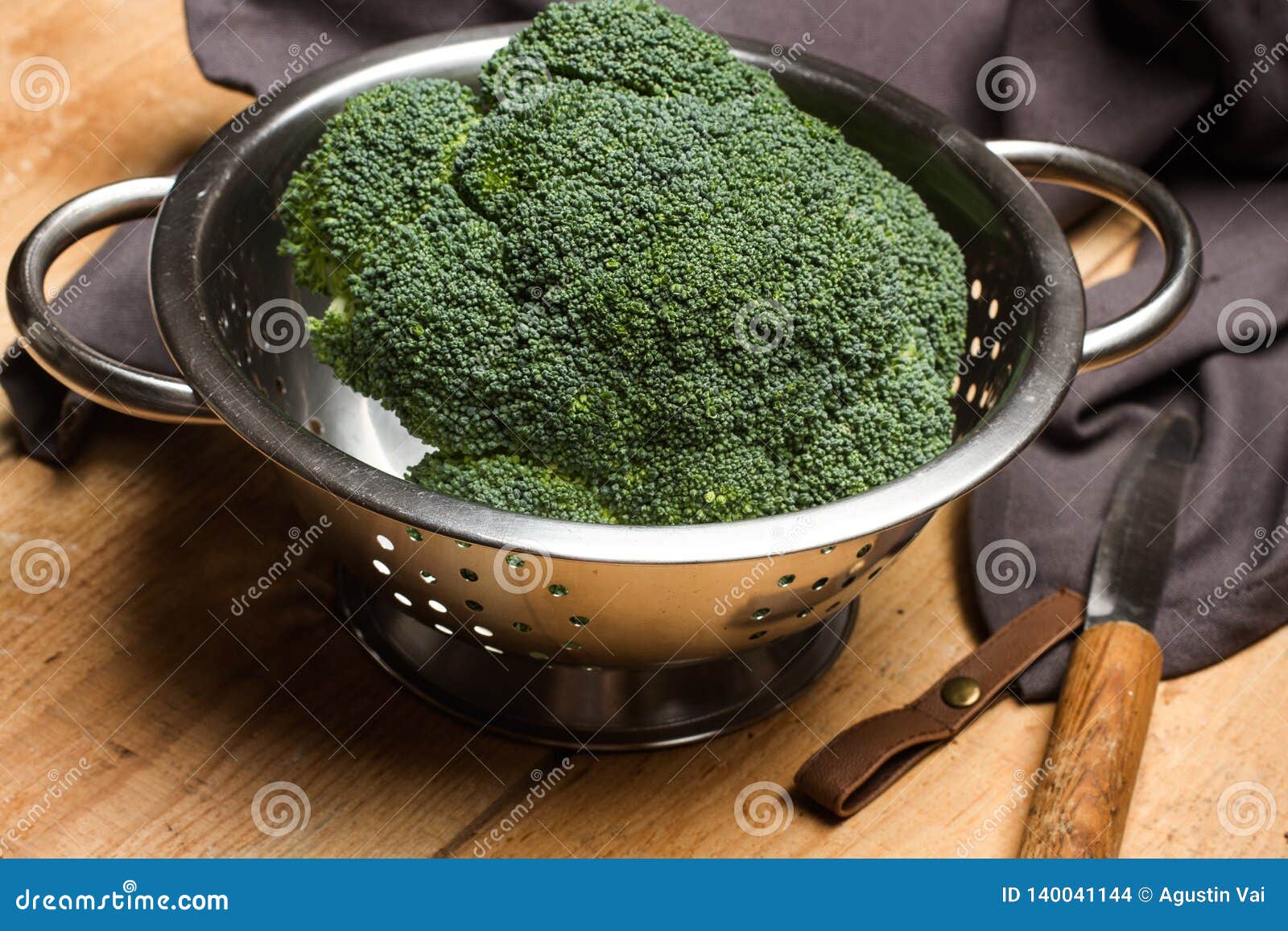 Broccoli in a strainer stock photo. Image of ripe, slab - 140041144