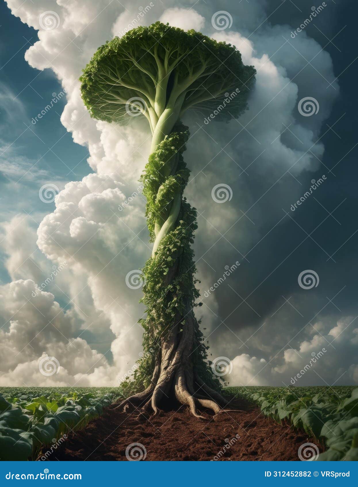 Broccoli Tree Amidst Cloudscape Stock Photo - Image of creative, green ...