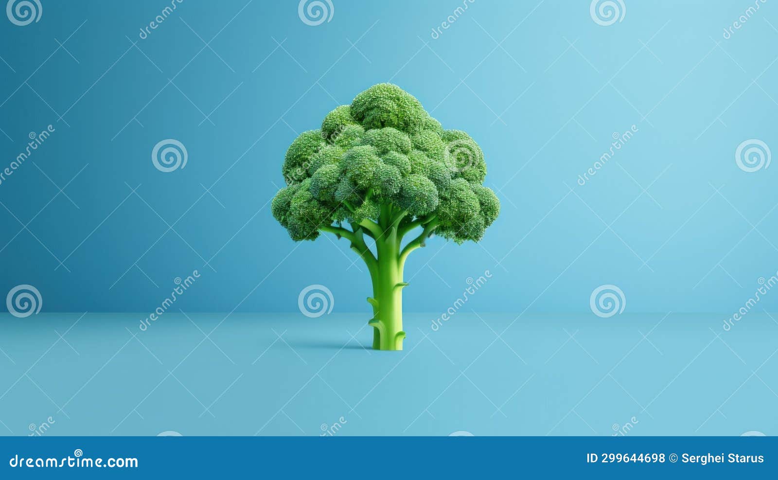 A Broccoli Tree Is Shown On A Blue Background, AI Stock Photo ...