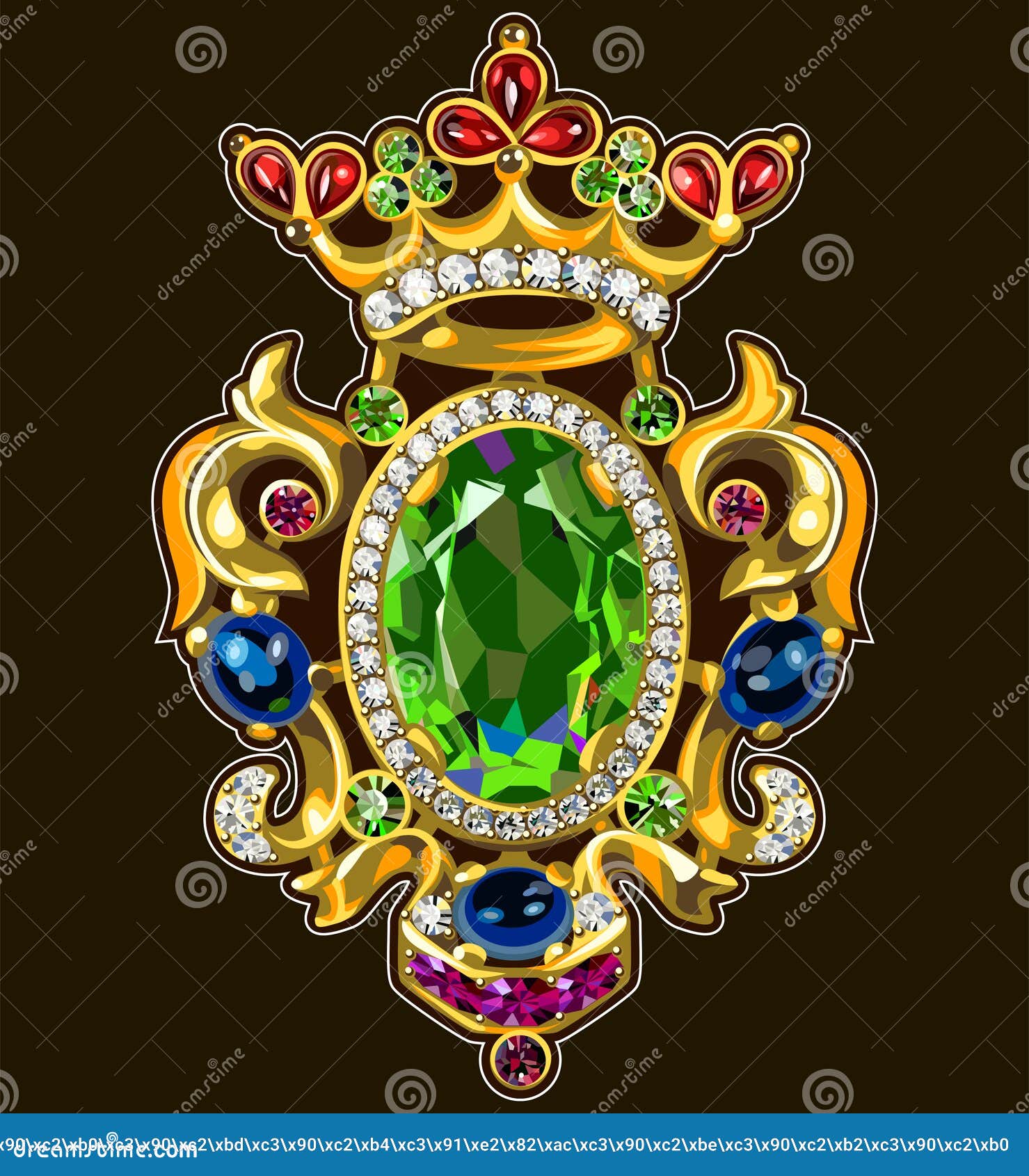 Vintage Brooch Multicolored Gems Jewelry Stock Vector - Illustration of ...