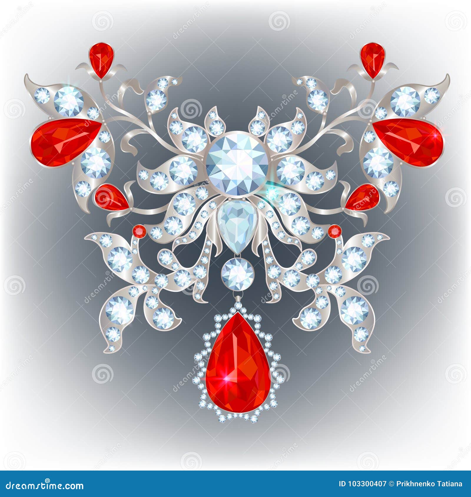 Broche met robijnen vector illustratie. Illustration of teken - 103300407