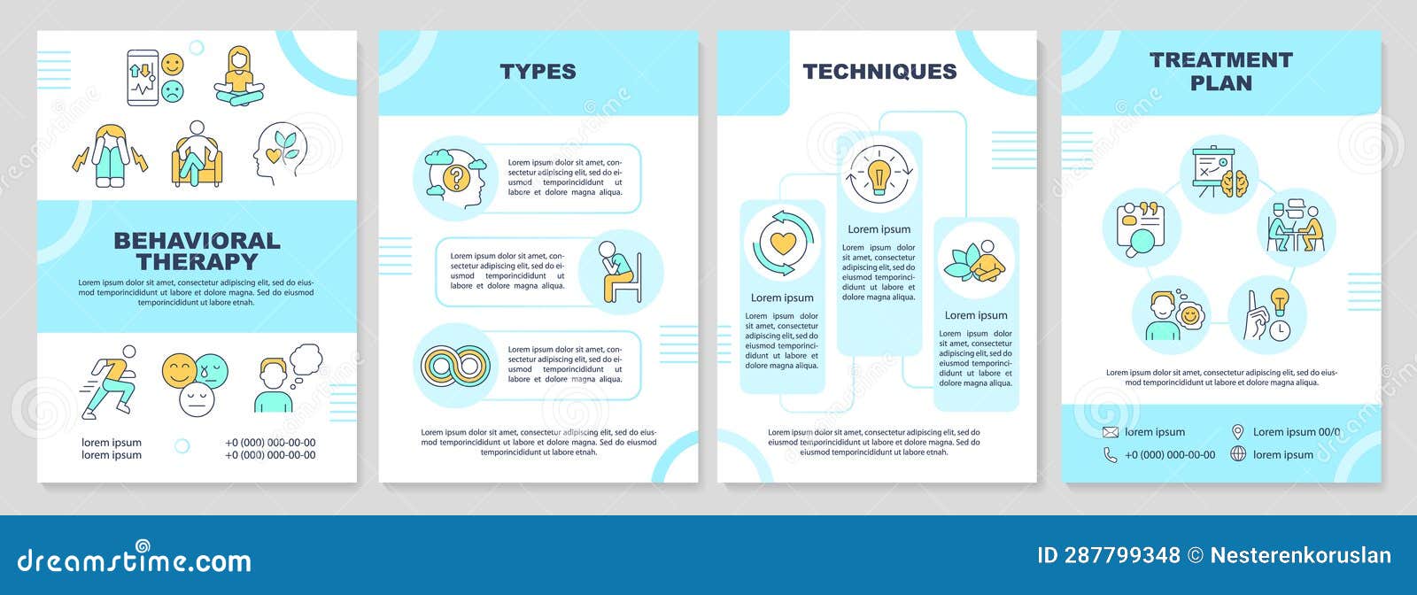Brochure with Behavioral Therapy Thin Line Icons Stock Vector ...