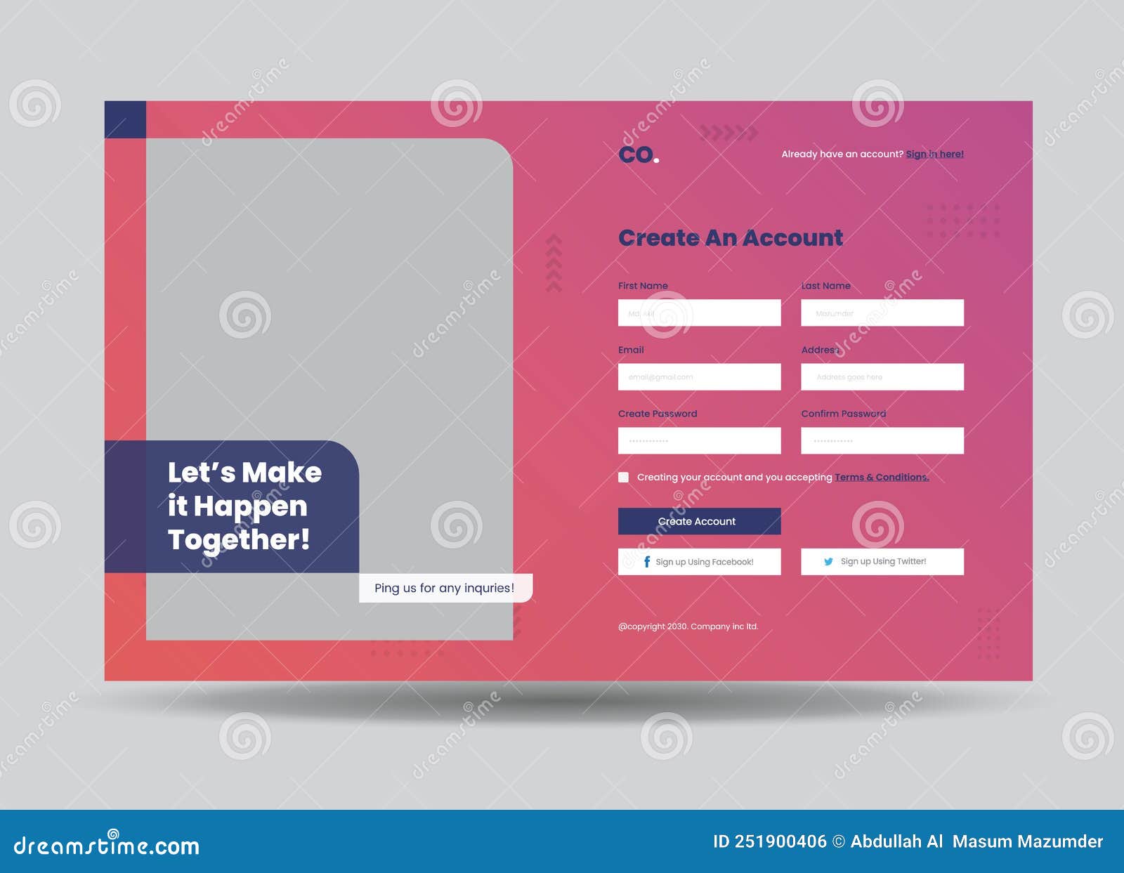 Website Signup Form or Web Registration Form Design or Site Overlay ...
